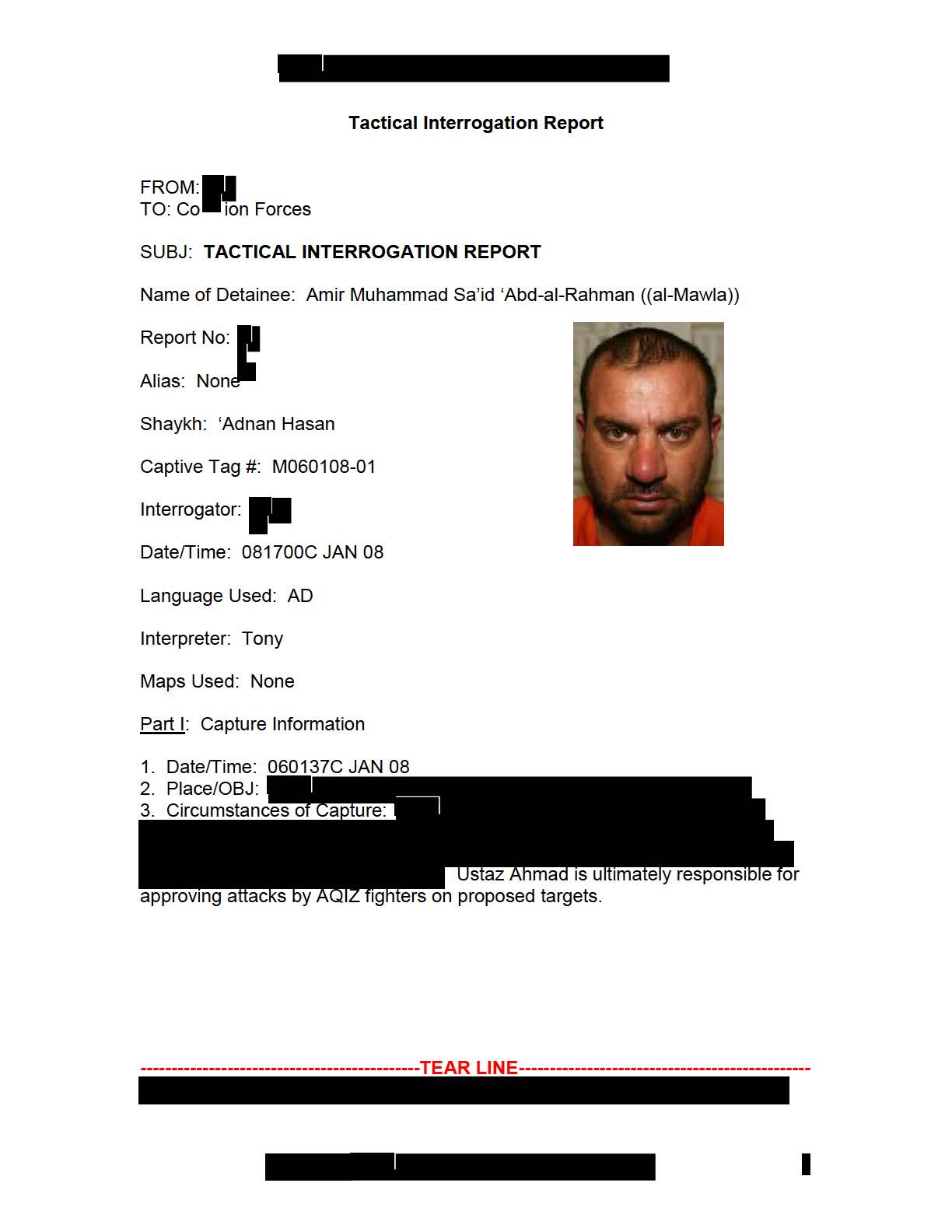 Al-Mawla Tactical Interrogation Report A - Combating Terrorism Center ...